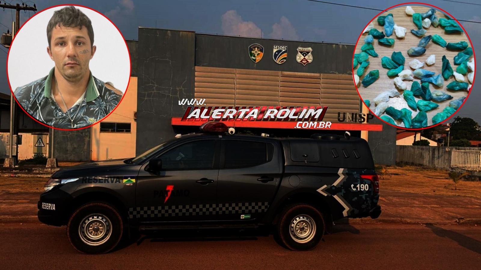 Indivíduo foi preso por crime de tráfico de drogas pela equipe do PATAMO da PM em Rolim de Moura ...