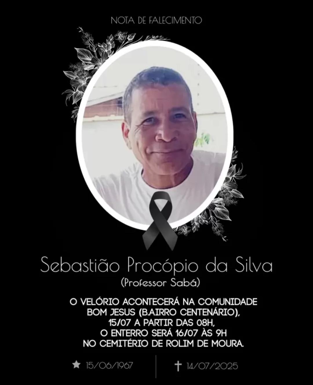 Nota de falecimento - Sebastião Procópio da Silva, "Professor Sabbá ...